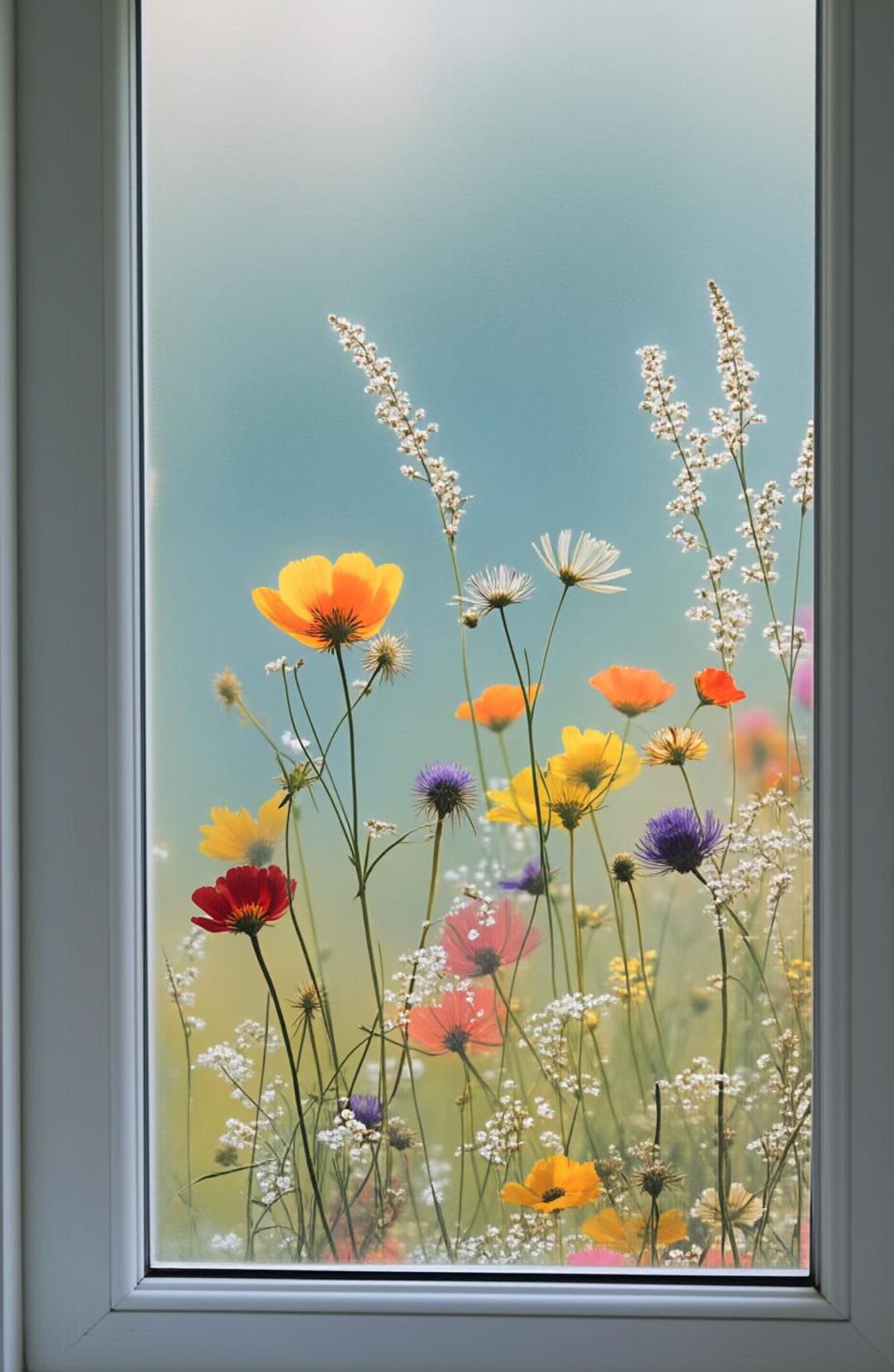 Wildflower Meadow Window Privacy Film – Colorful Floral Static Cling ...