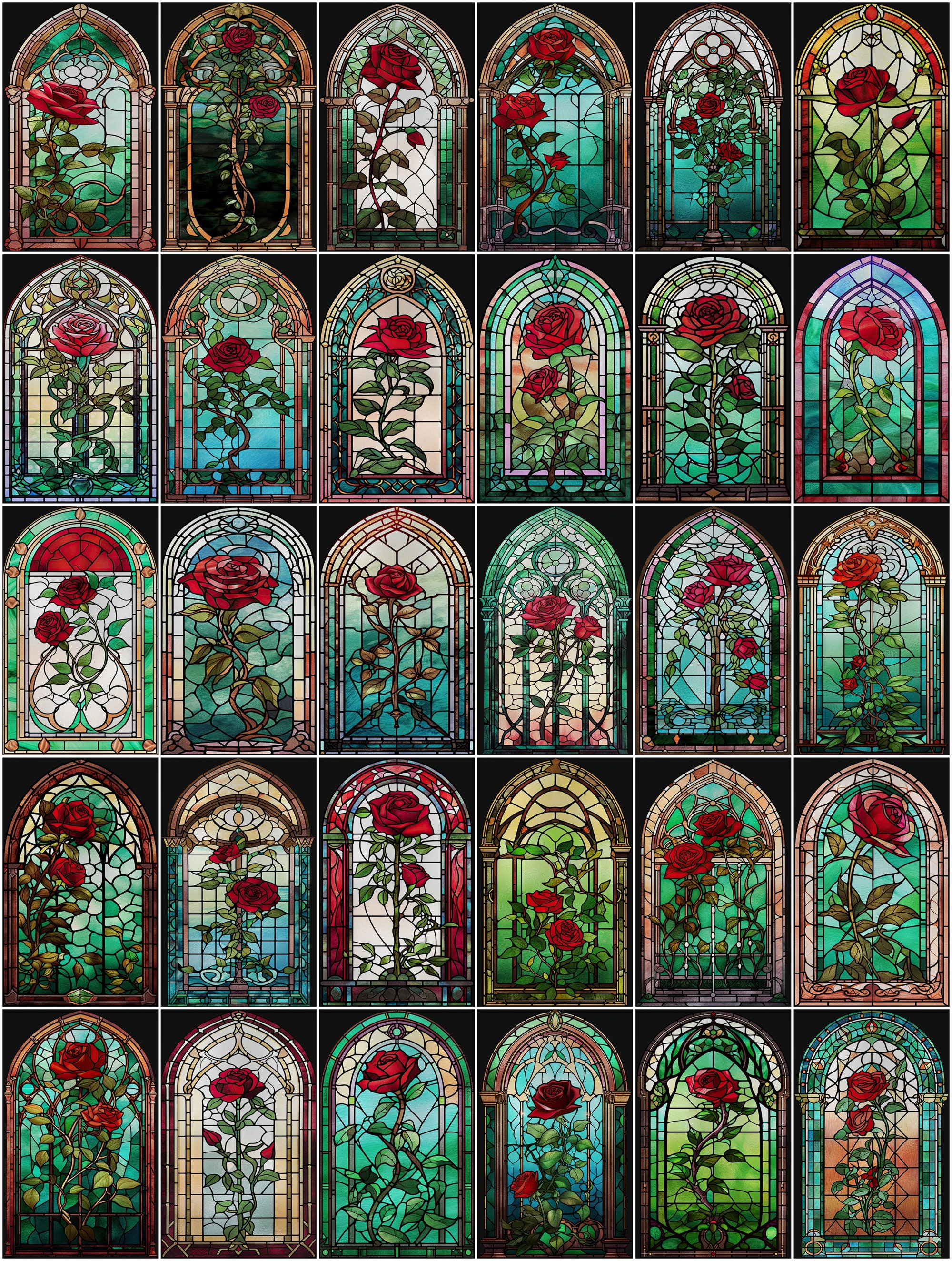 Privacy Window Films, Rose-themed Stained Glass Window Door Stickers ...
