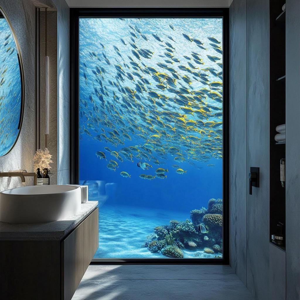 Custom Deep Ocean Window Film – School of Fish Underwater Privacy Cling ...