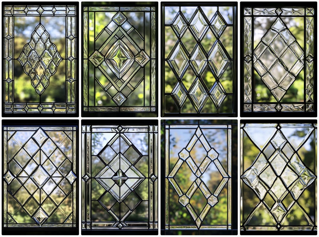 Diamond Pattern Stained Glass Window Film - Realistic Green Glass ...
