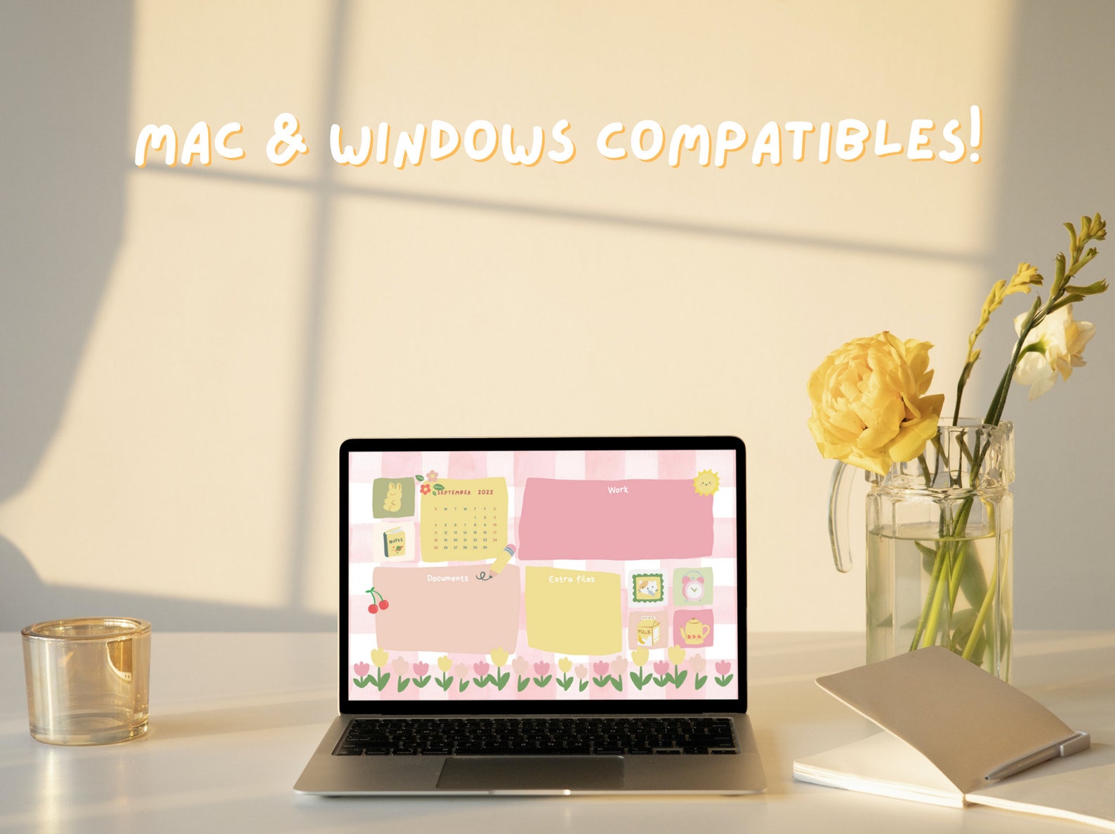 Cute Desktop Organizer Wallpaper in Pastel Colors Theme Folder Icon Set ...