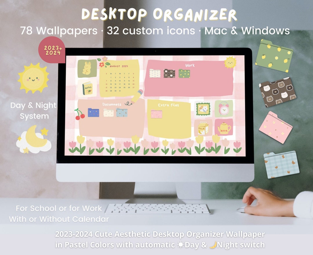 Cute Desktop Organizer Wallpaper in Pastel Colors Theme Folder Icon Set ...