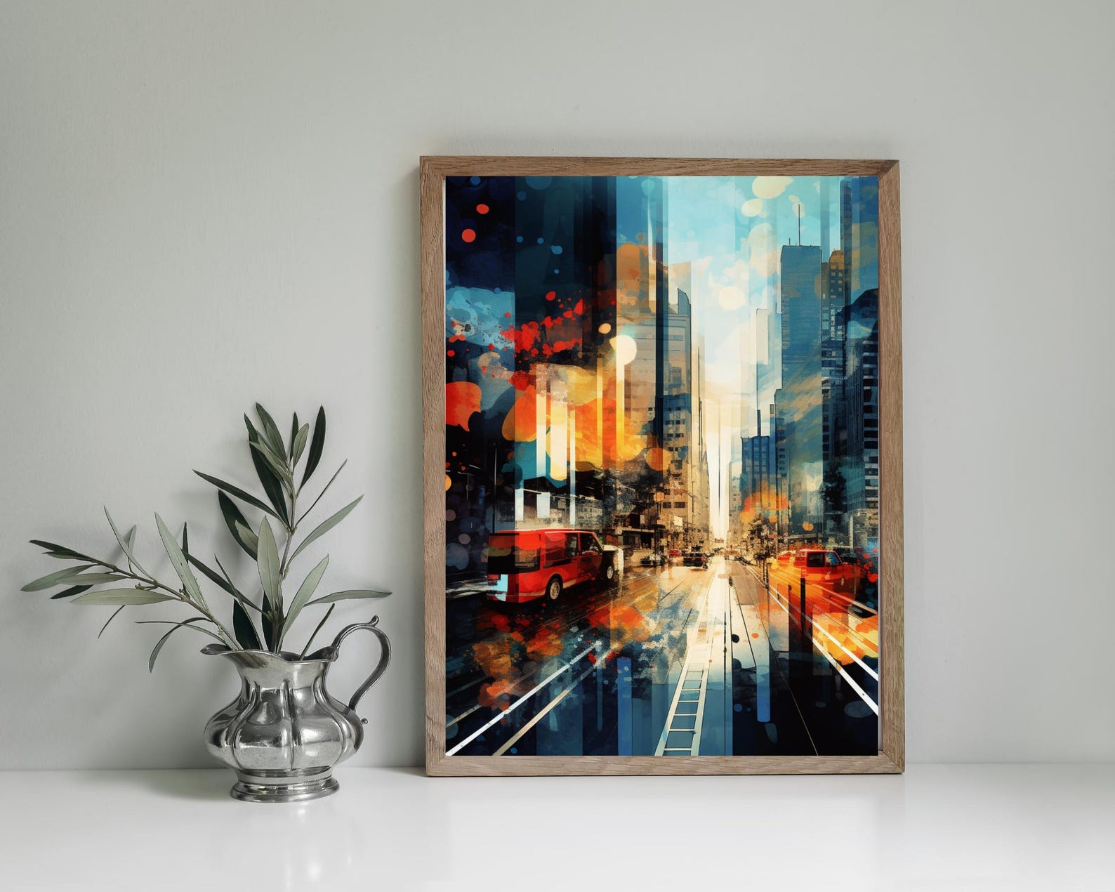 Colorful Watercolor Painting City Scene Wall Art, Modern Home Decor ...