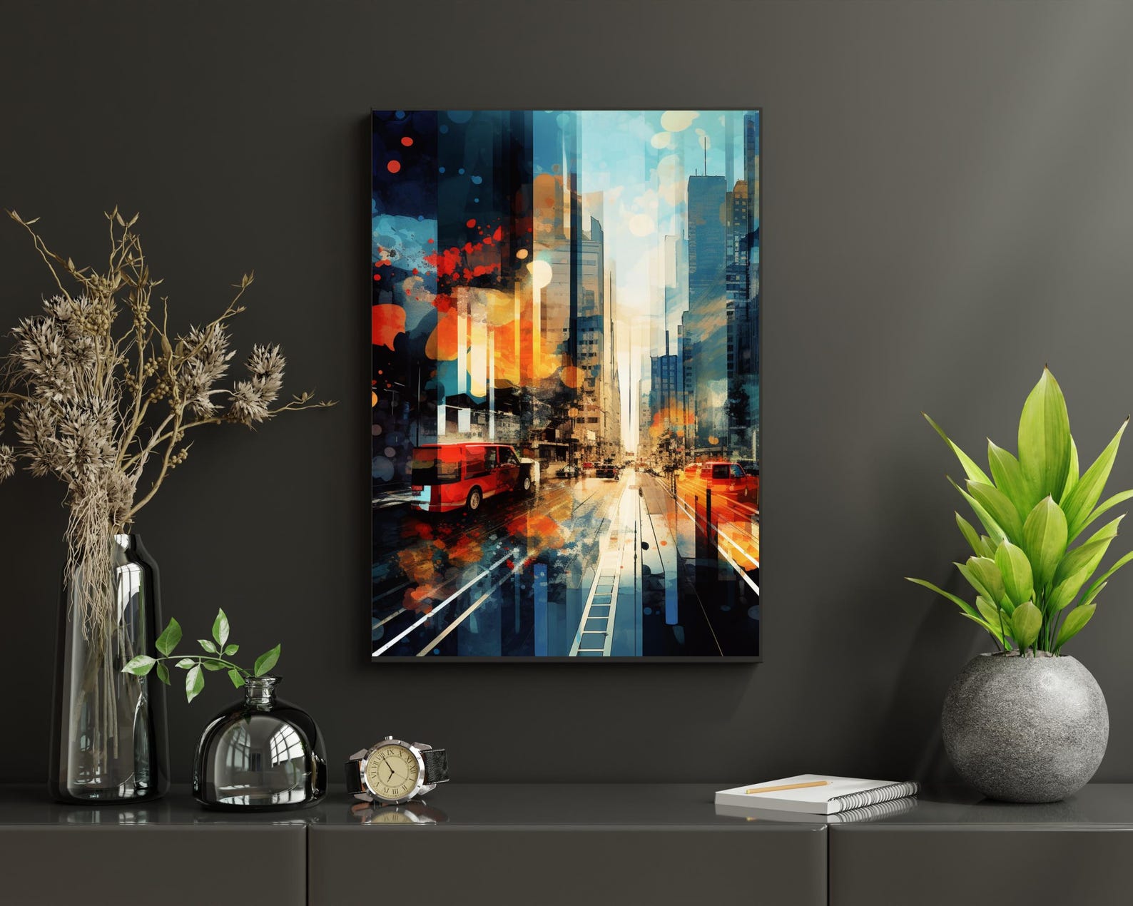 Colorful Watercolor Painting City Scene Wall Art, Modern Home Decor ...