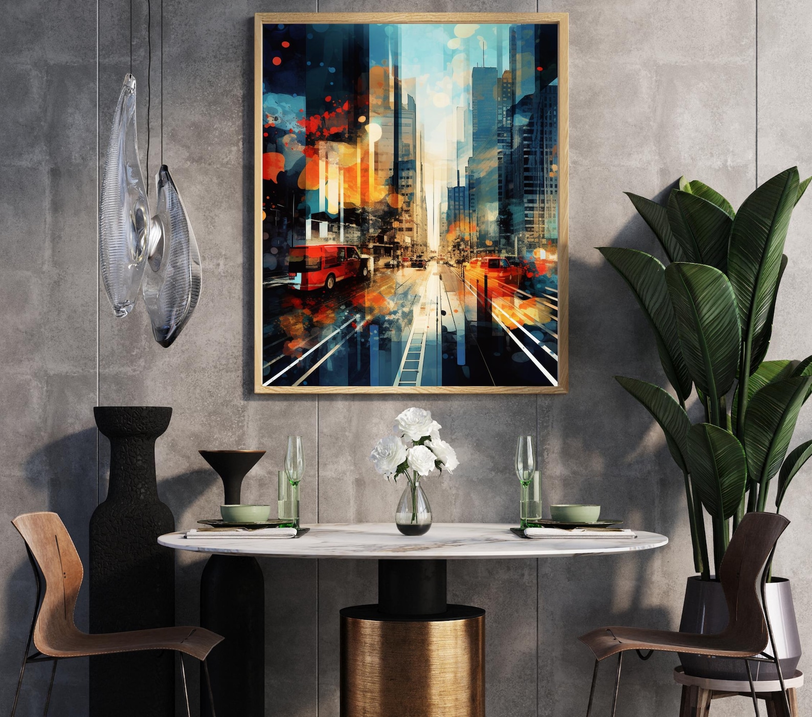 Colorful Watercolor Painting City Scene Wall Art, Modern Home Decor ...