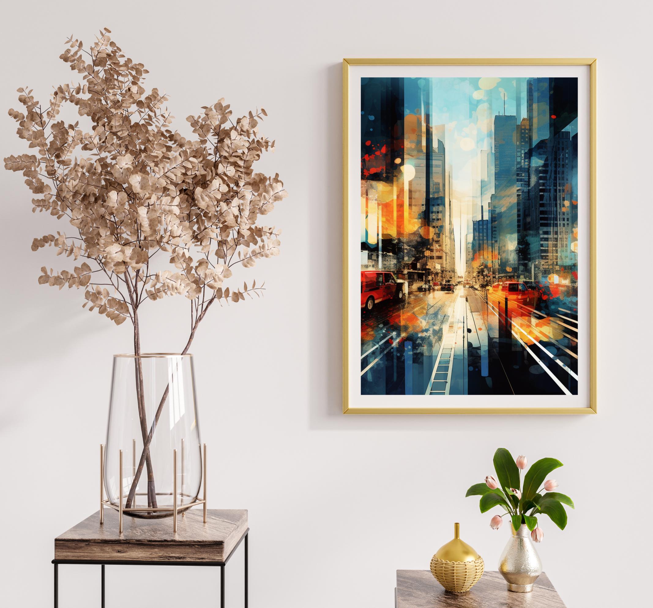 Colorful Watercolor Painting City Scene Wall Art, Modern Home Decor ...