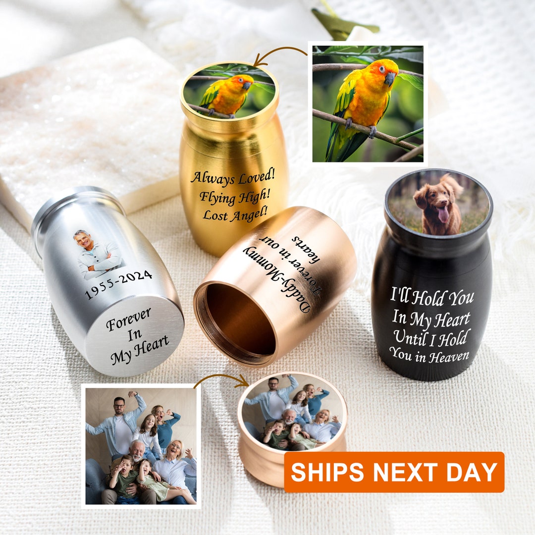 Photo Customization 3 Inches Mini Urn, Memorial Ashes Holder, Engraved ...