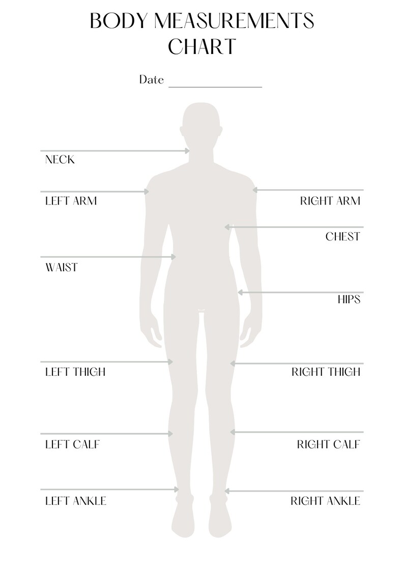 Body Measurements Chart Printable Etsy