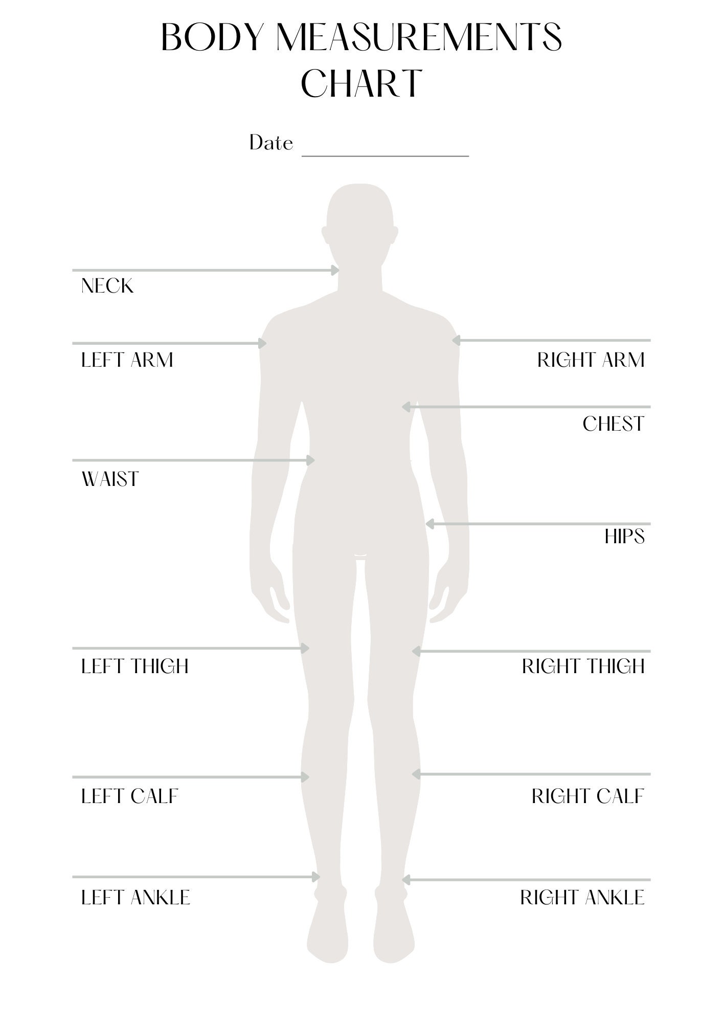 Body Measurements Chart Printable - Etsy