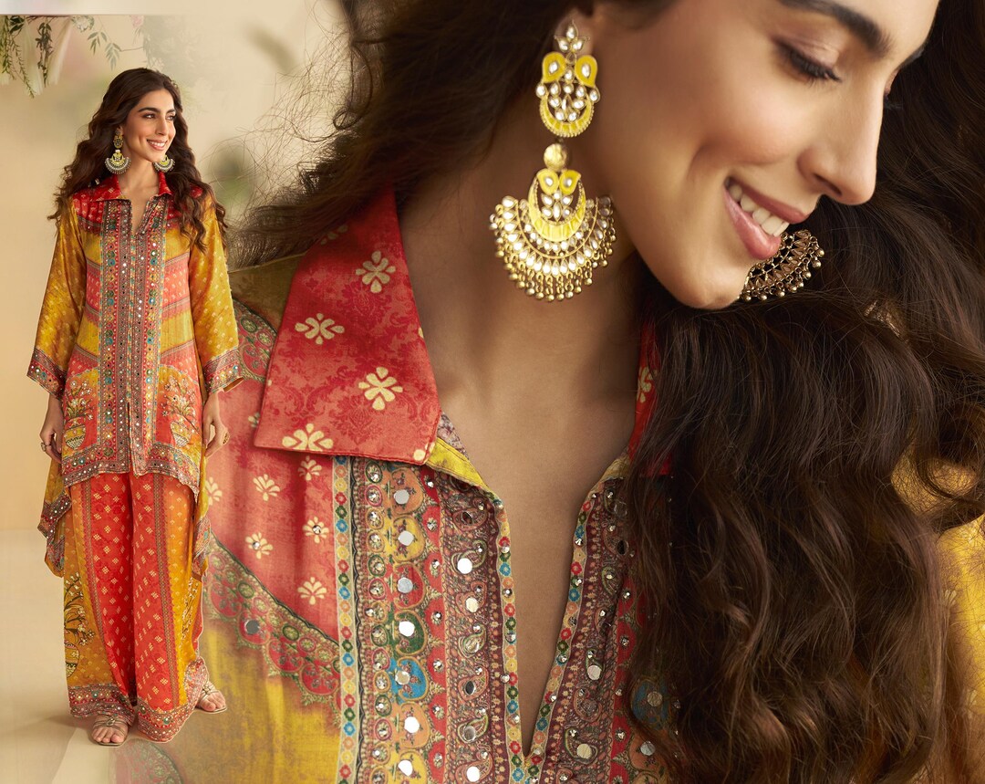 Bollywood Crepe Silk Cord Set: Mirror Work Party Coord Suit_ Plus Size ...
