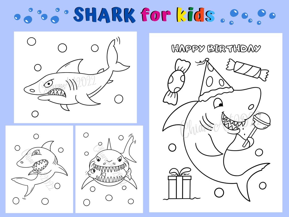 Shark Coloring Pages for Kids Printable, Shark Birthday Party Preschool ...