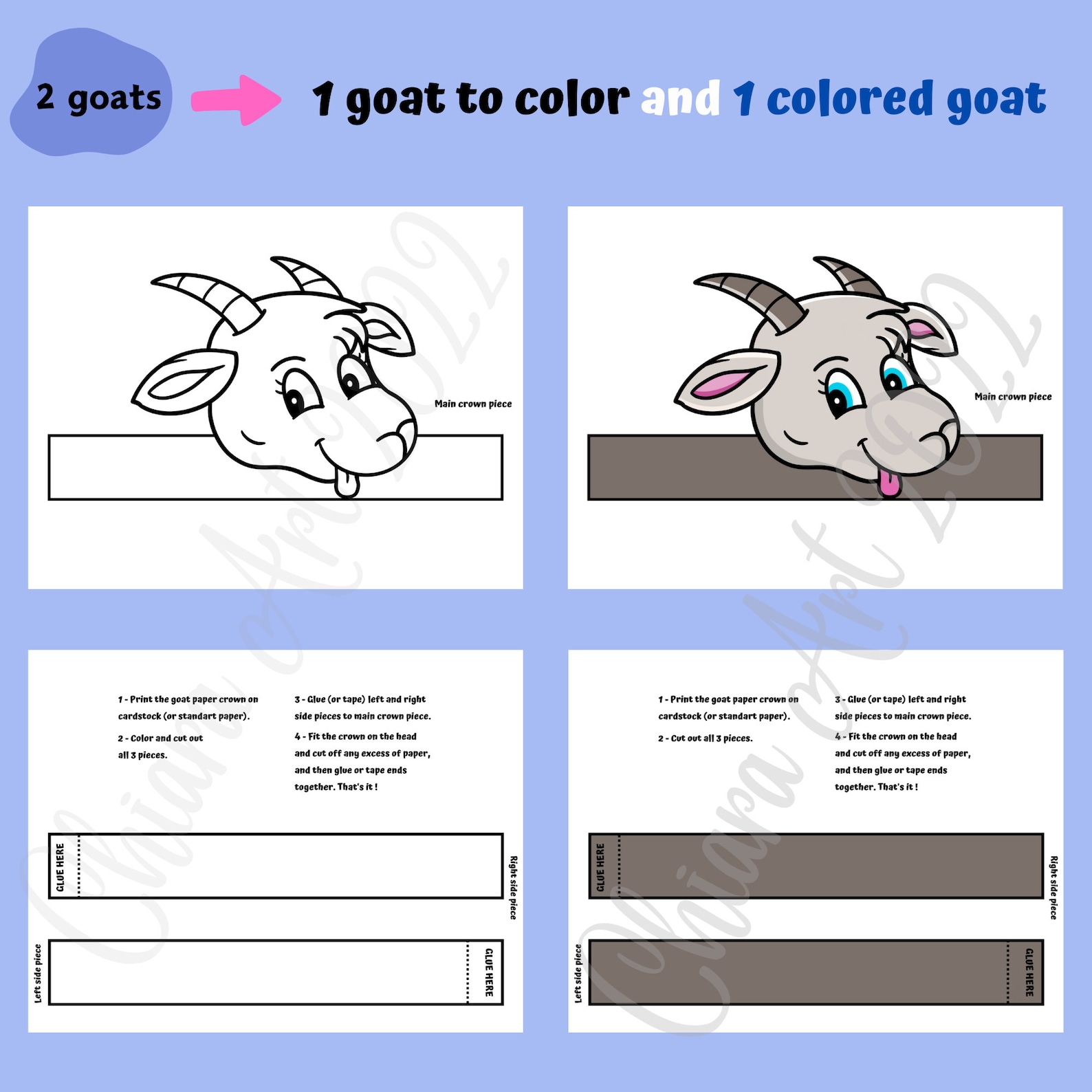 Goat Paper Crown for Kids Printable, Goat Party Hat for Preschool and ...