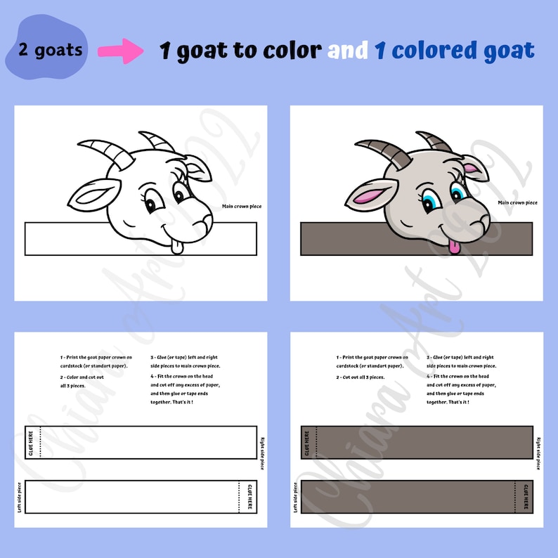 Goat Paper Crown for Kids Printable, Goat Party Hat for Preschool and ...