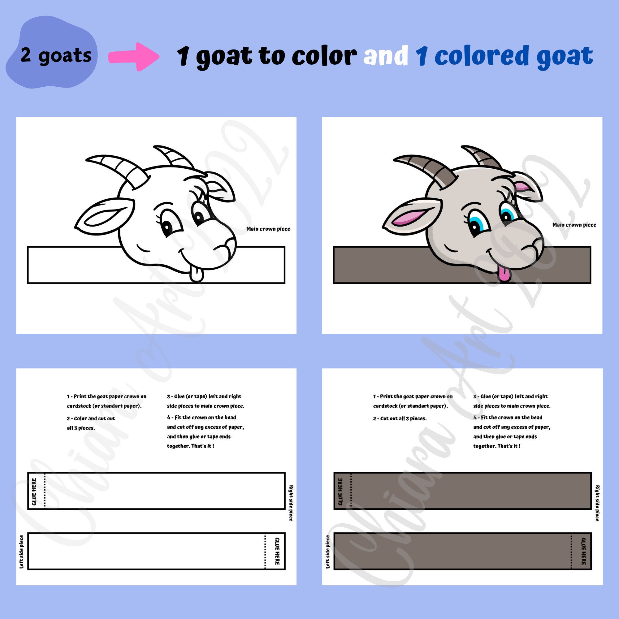 Goat Paper Crown for Kids Printable, Goat Party Hat for Preschool and ...