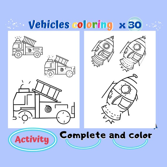 Vehicle Coloring Page for Kid Vehicles Activity for 6 and up - Etsy