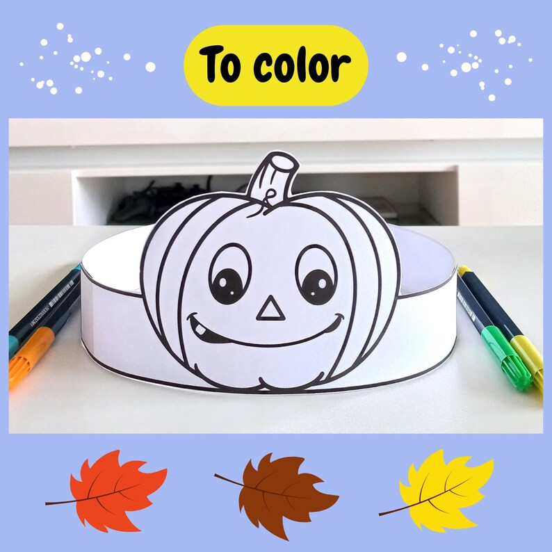 Pumpkin Paper Crown Printable, Halloween Paper Hat DIY, Autumn Paper ...