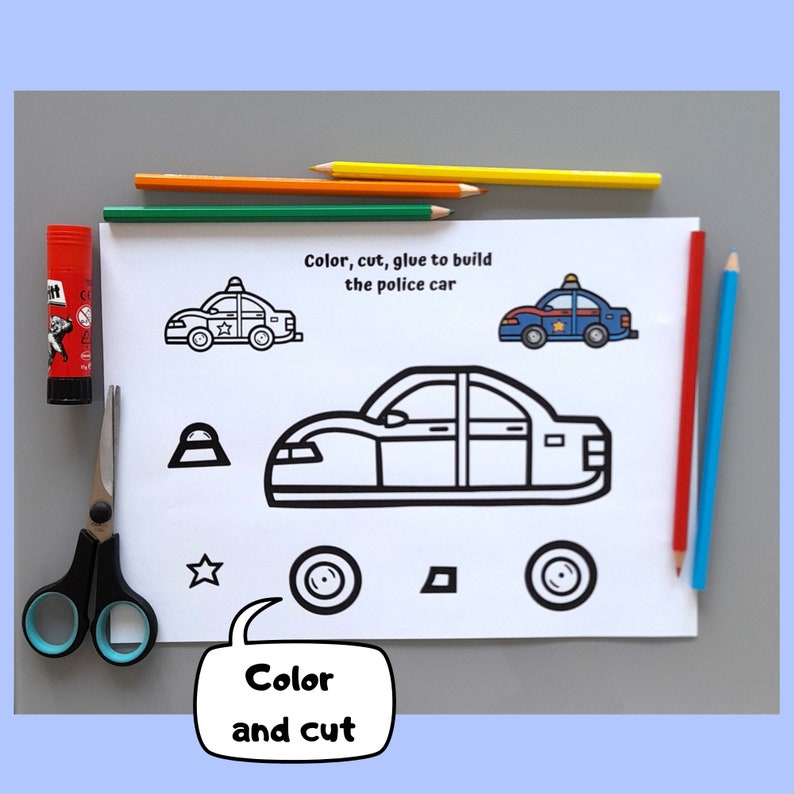 Car Craft Printable, Vehicle Activities Printable Preschool, Police Car ...