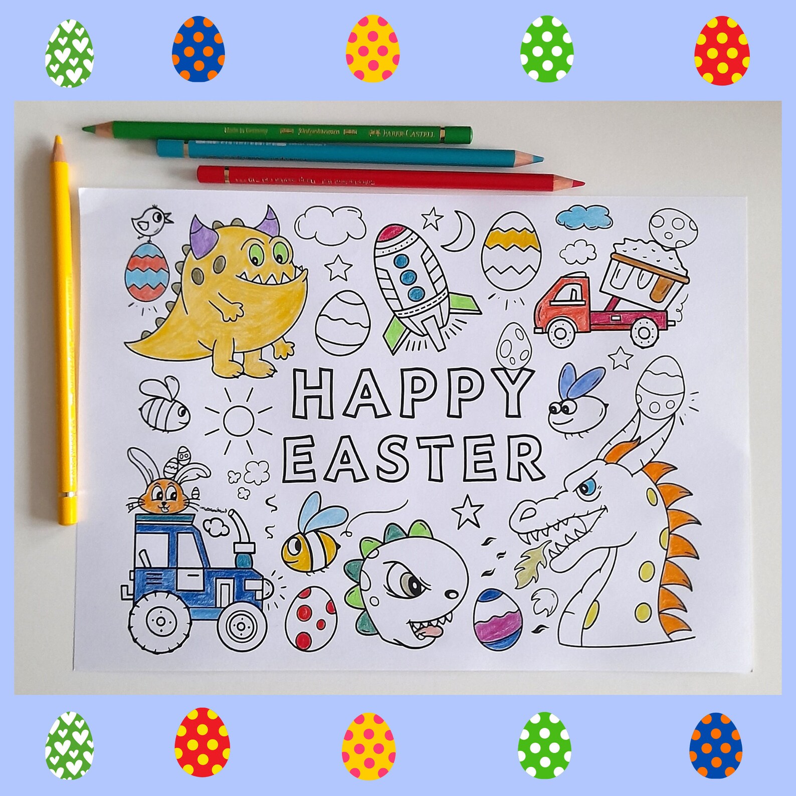 Happy Easter Coloring Page for Boys Girls Printable, Easter Doodle ...