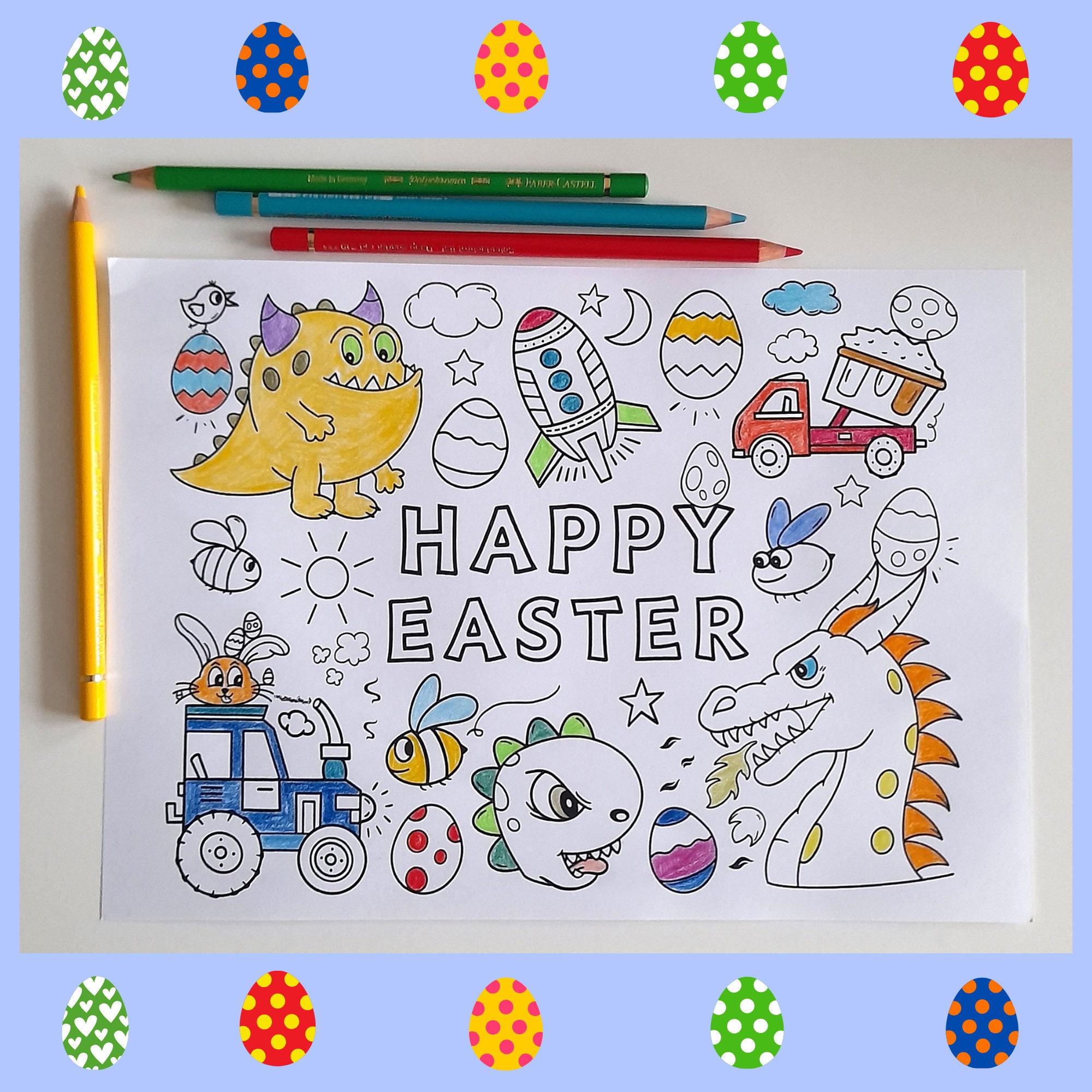 Happy Easter Coloring Page for Boys Girls Printable, Easter Doodle ...