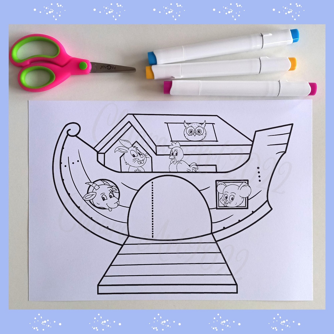Noah's Ark Craft Printable, Noah's Ark and Animals Coloring, Sunday ...