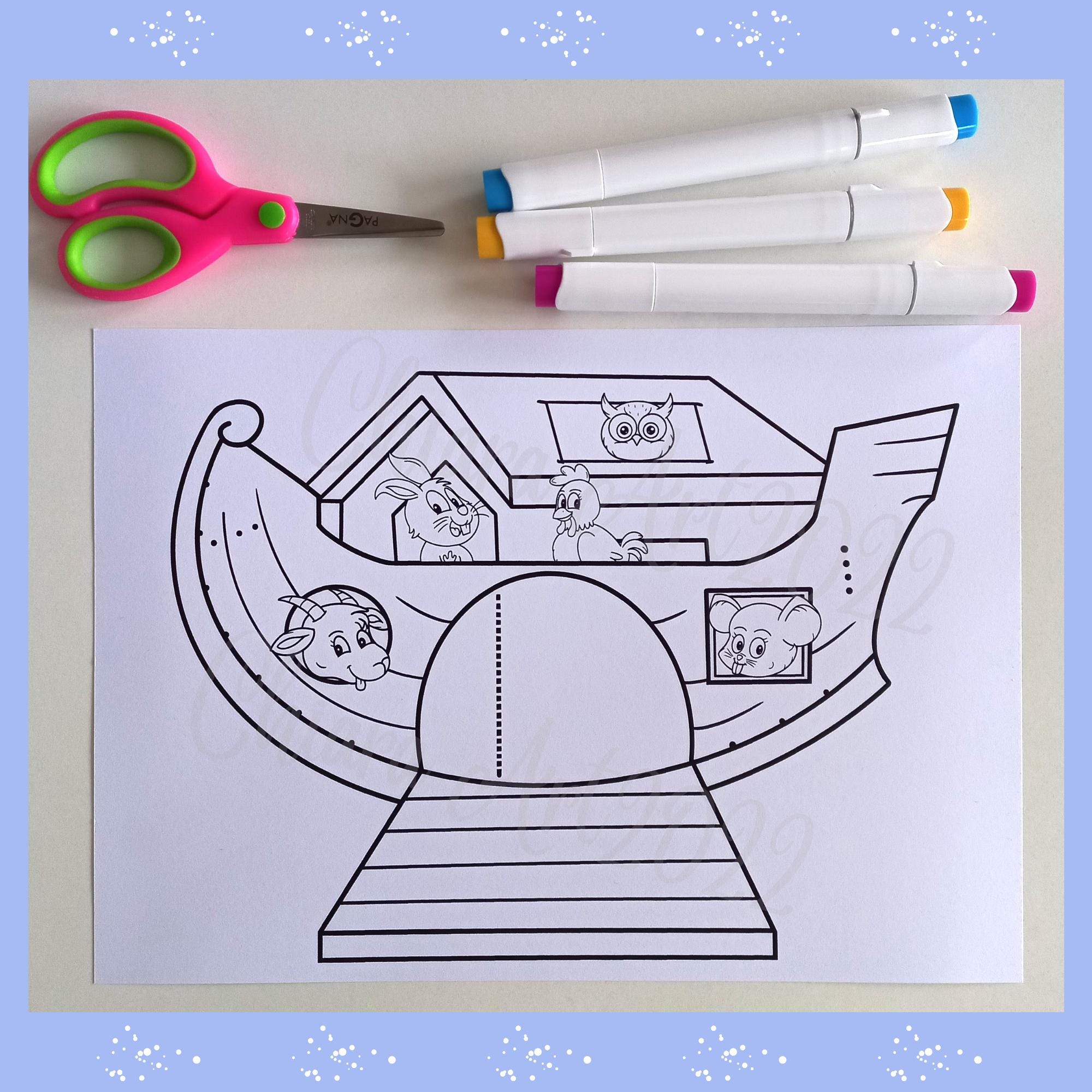 Noah's Ark Craft Printable, Noah's Ark and Animals Coloring, Sunday ...