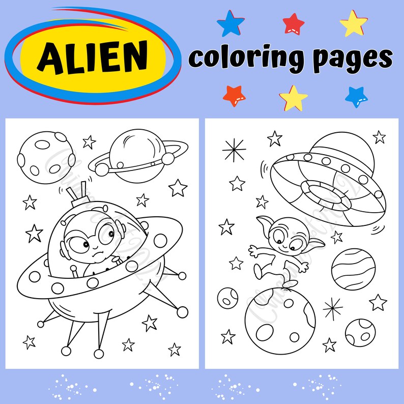 Alien Coloring Pages for Kids, Cute Alien Coloring Sheet Printable, UFO ...