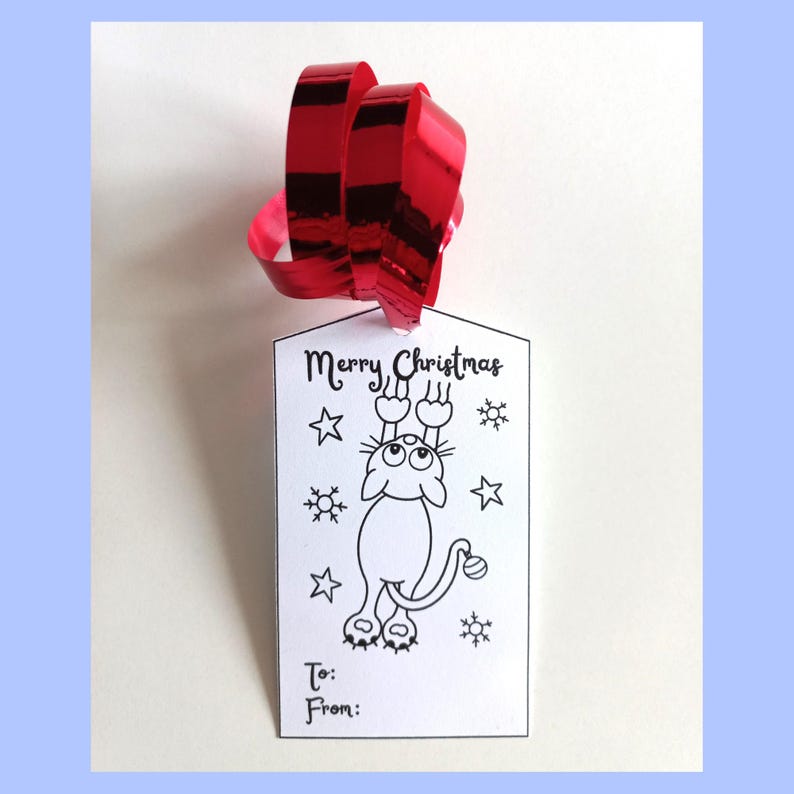 Christmas Cat Gift Tags Printable, Cute Cat Christmas Tag Downloadable ...