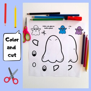 Build a Ghost for Preschool, 2 Easy Ghosts Cut, Halloween Cut and Paste ...