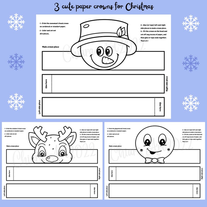 Christmas Paper Crowns Printable, Snowman Paper Headband, Gingerbread ...