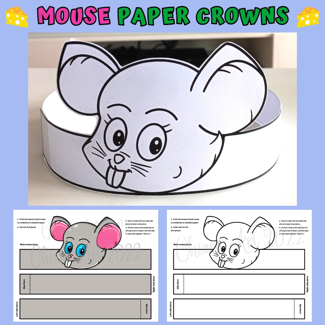 Mouse Paper Crowns Printable, Mouse Paper Hat DIY, Mouse Headband ...