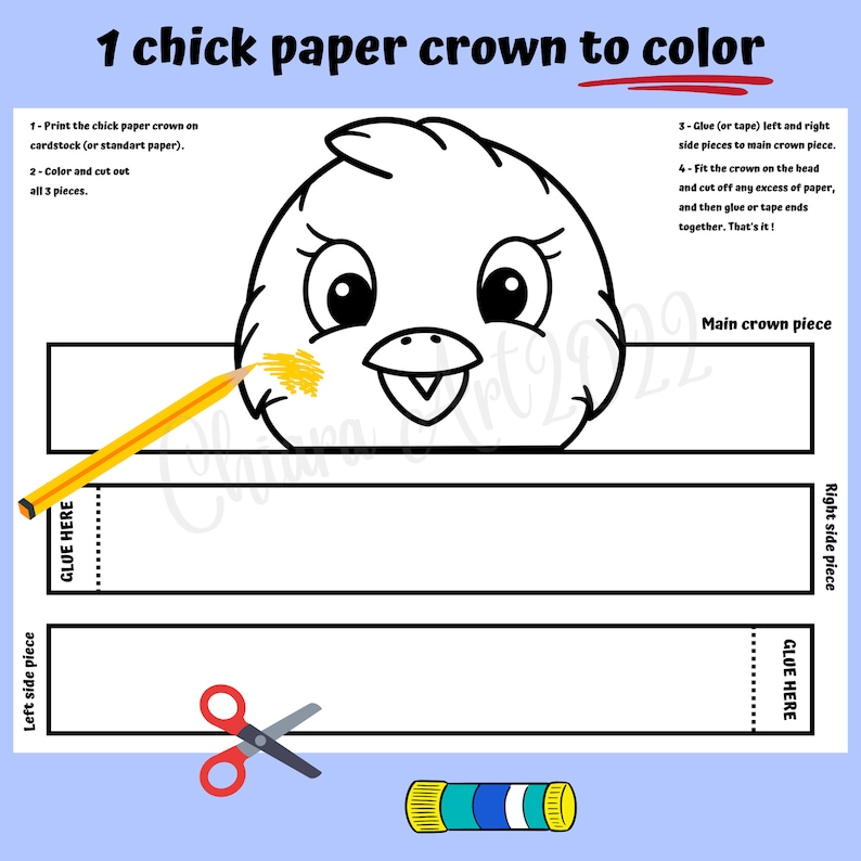 Chick Paper Crown for Kids, Easter Paper Hat Printable, Farm Animal ...