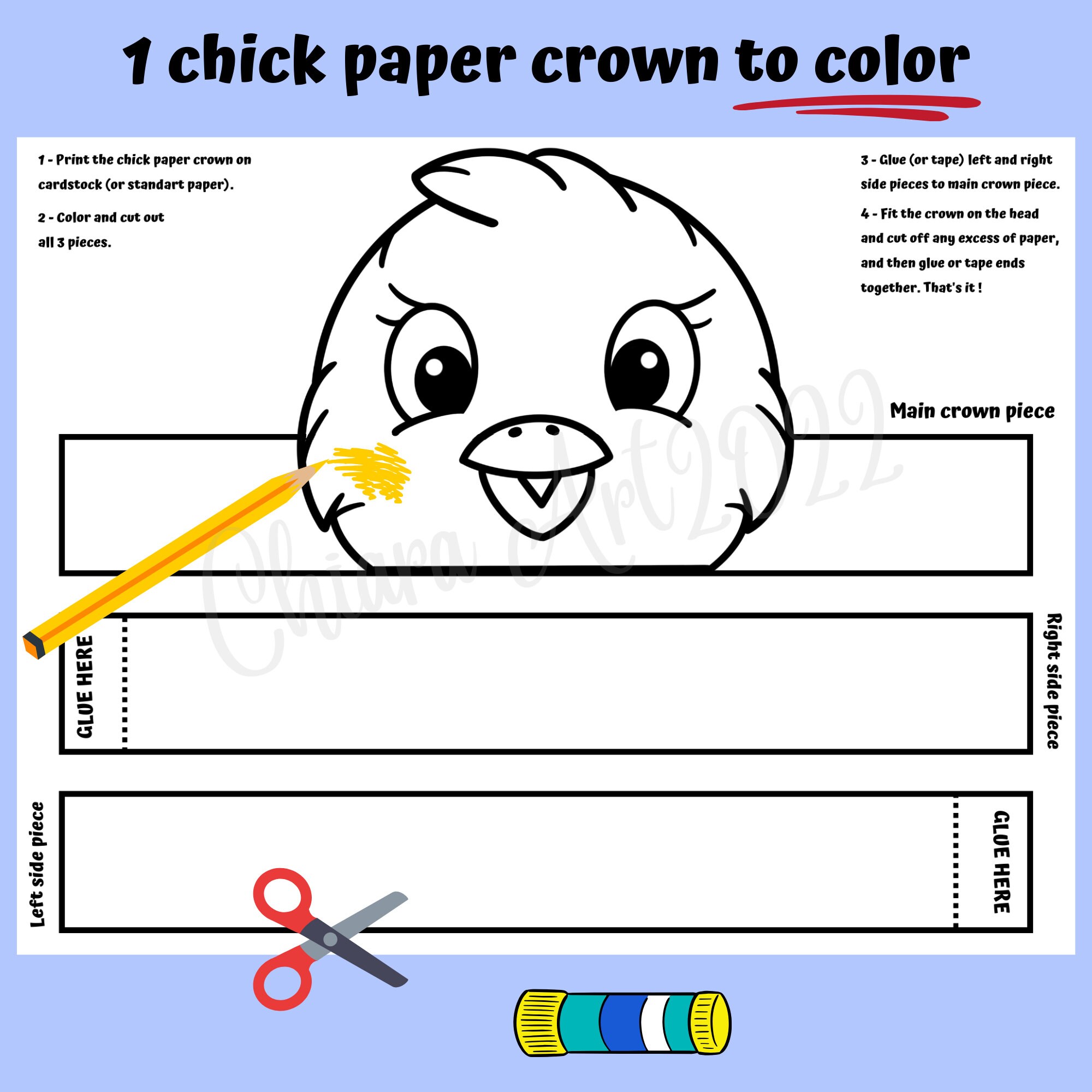 Chick Paper Crown for Kids, Easter Paper Hat Printable, Farm Animal ...
