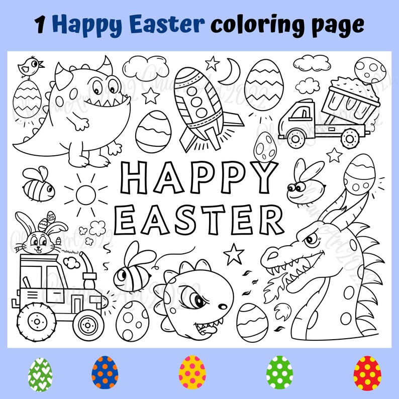 Happy Easter Coloring Page for Boys Girls Printable, Easter Doodle ...