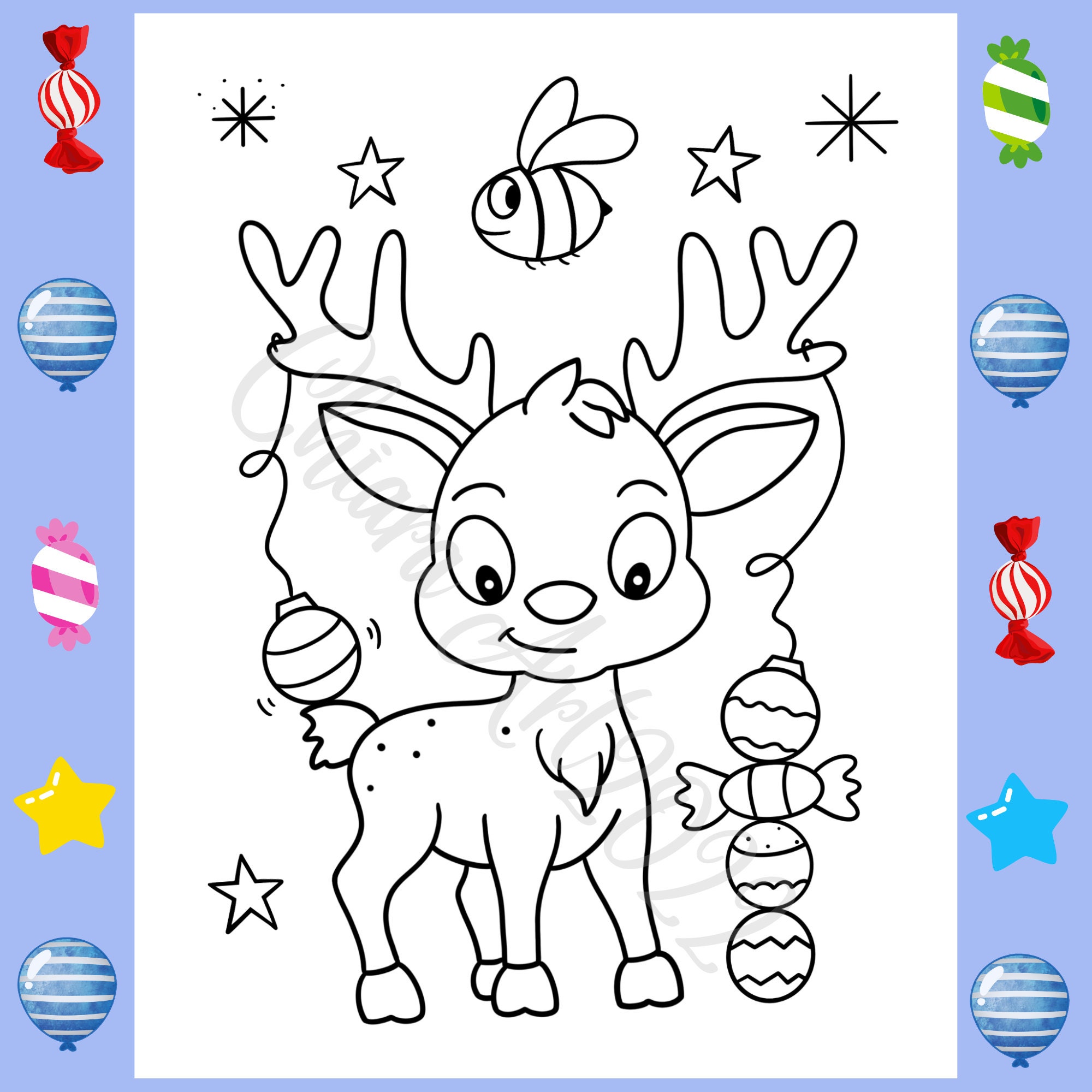 Christmas Reindeer Coloring Pages for Preschool and Up, Cute Reindeer ...