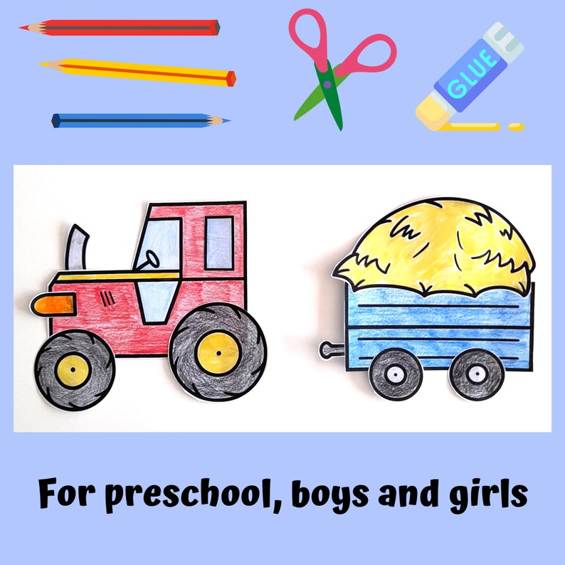 Tractor Cut and Paste Printable, Trailer Hay Craft, Farm Cut Out ...