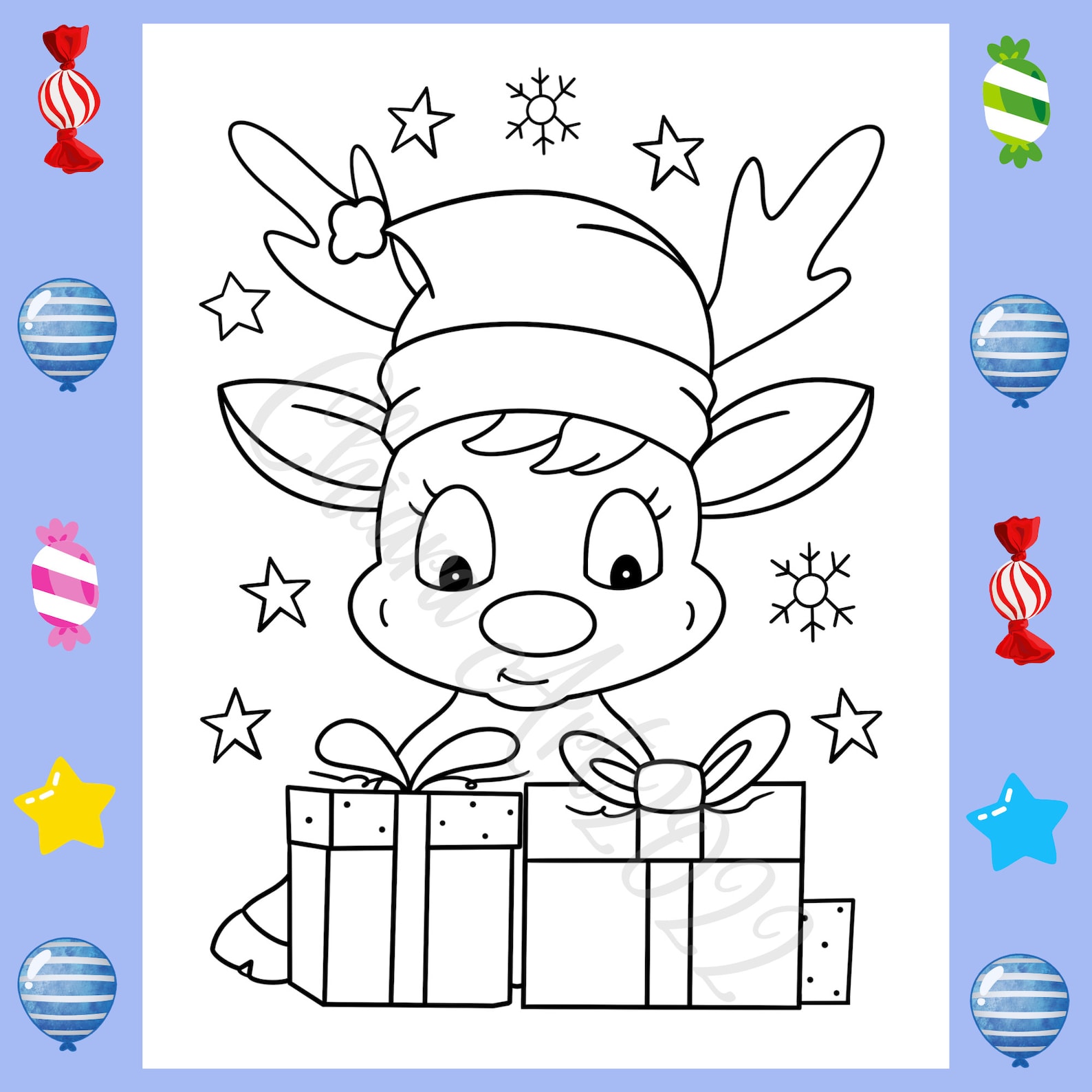 Christmas Reindeer Coloring Pages for Preschool and Up, Cute Reindeer ...