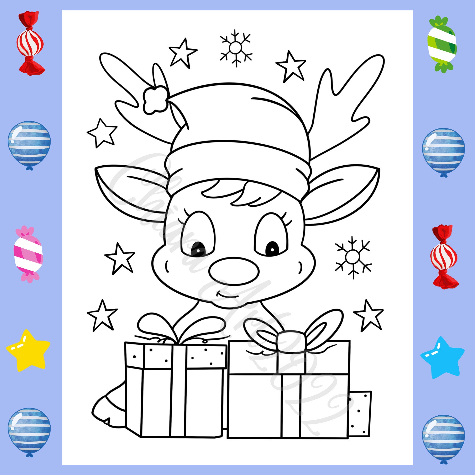 Christmas Reindeer Coloring Pages for Preschool and Up, Cute Reindeer ...