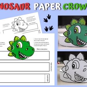 Dinosaur Paper Crown for Kids, Dinosaur Party Hats Printable, Dinosaur ...