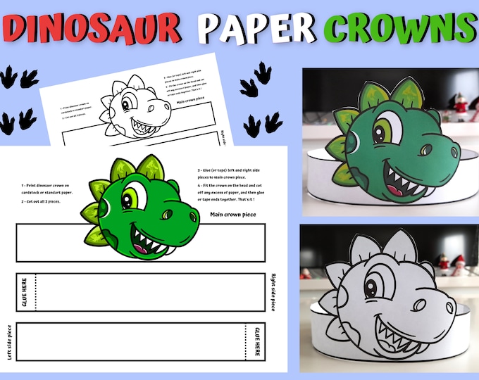 Triceratops Paper Crown Party Coloring Printable Kids Craft Dinosaur ...