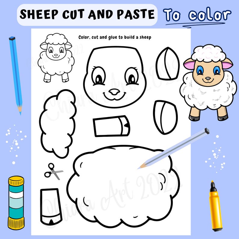 Sheep Cut and Paste Printable, Build a Sheep Coloring Preschool, Easter ...
