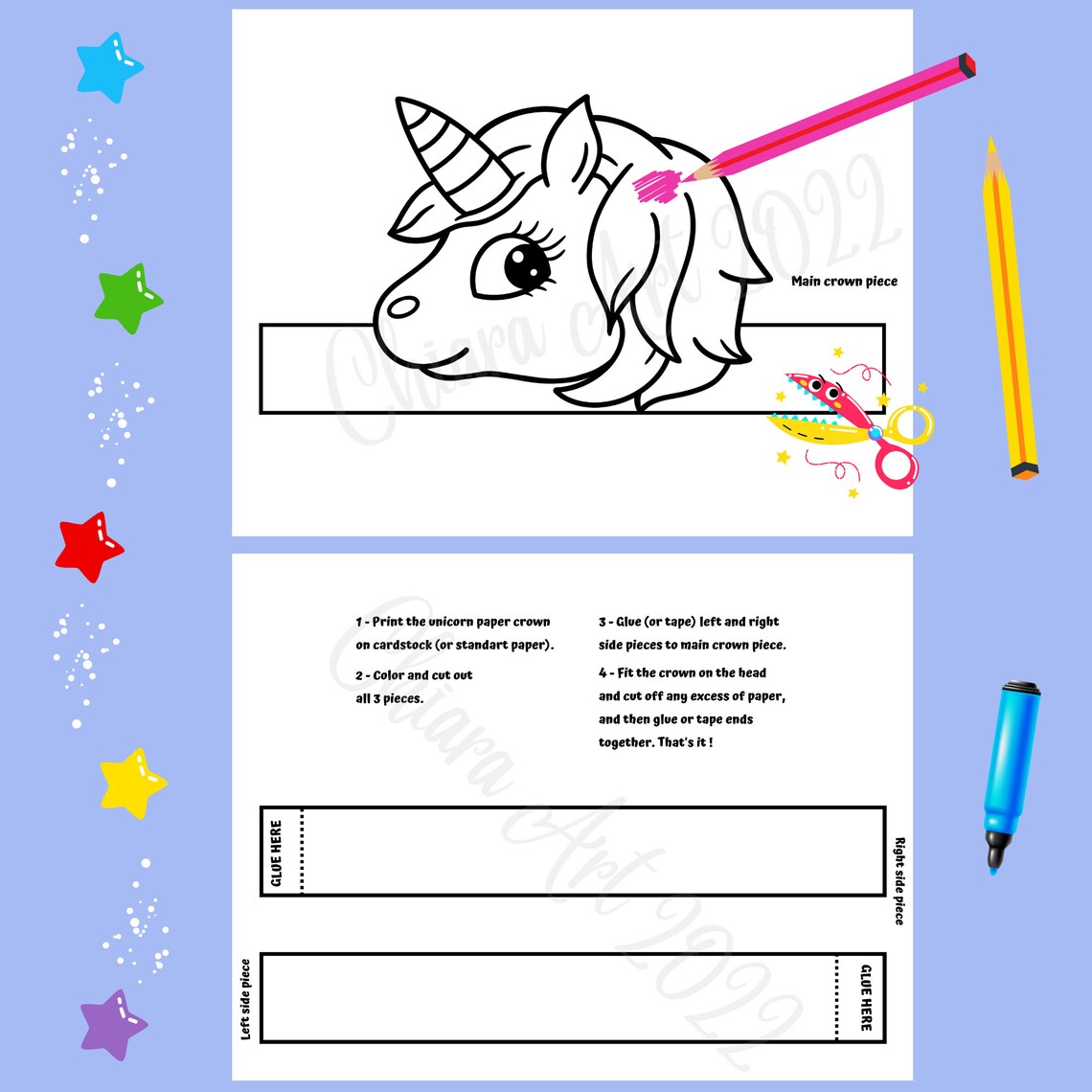 Unicorn Paper Crown for Kids Printable, Unicorn Party Hat Diy Preschool ...