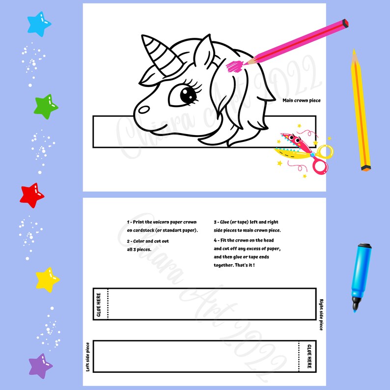 Unicorn Paper Crown for Kids Printable, Unicorn Party Hat Diy Preschool ...