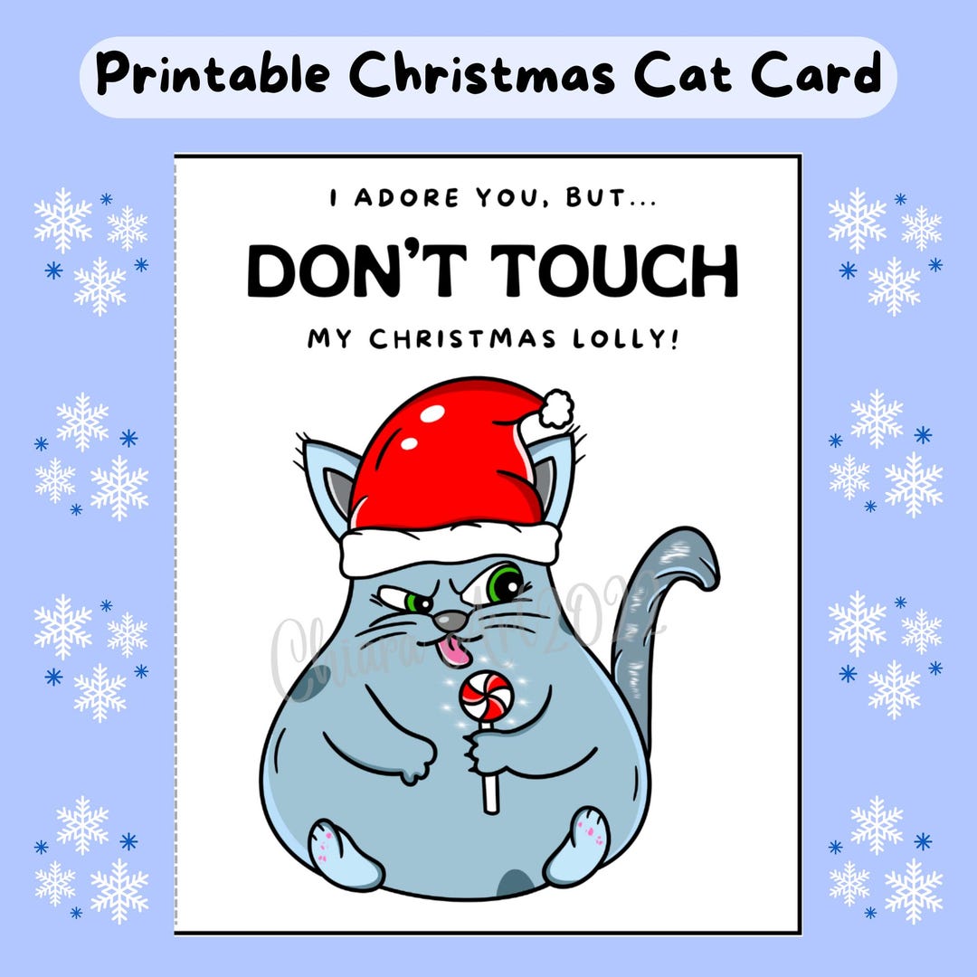 Christmas Cat Card Printable, Funny Cat Christmas Card, Cute Cat With ...