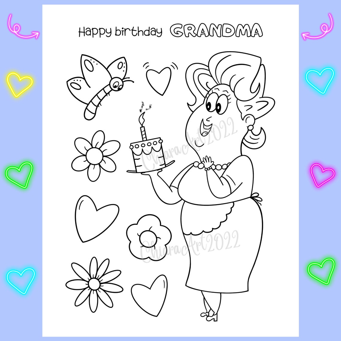 Grandma Coloring Page Printable, Granny Coloring Page for Kids and ...