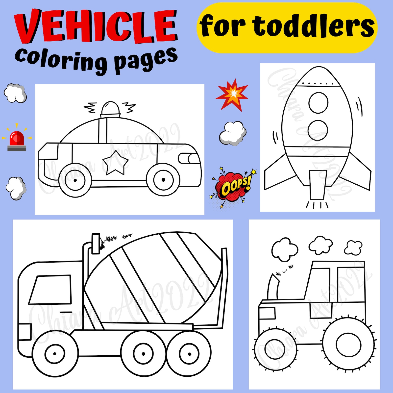 Vehicle Coloring Pages for Toddlers, Easy Car Coloring Pages, Simple ...