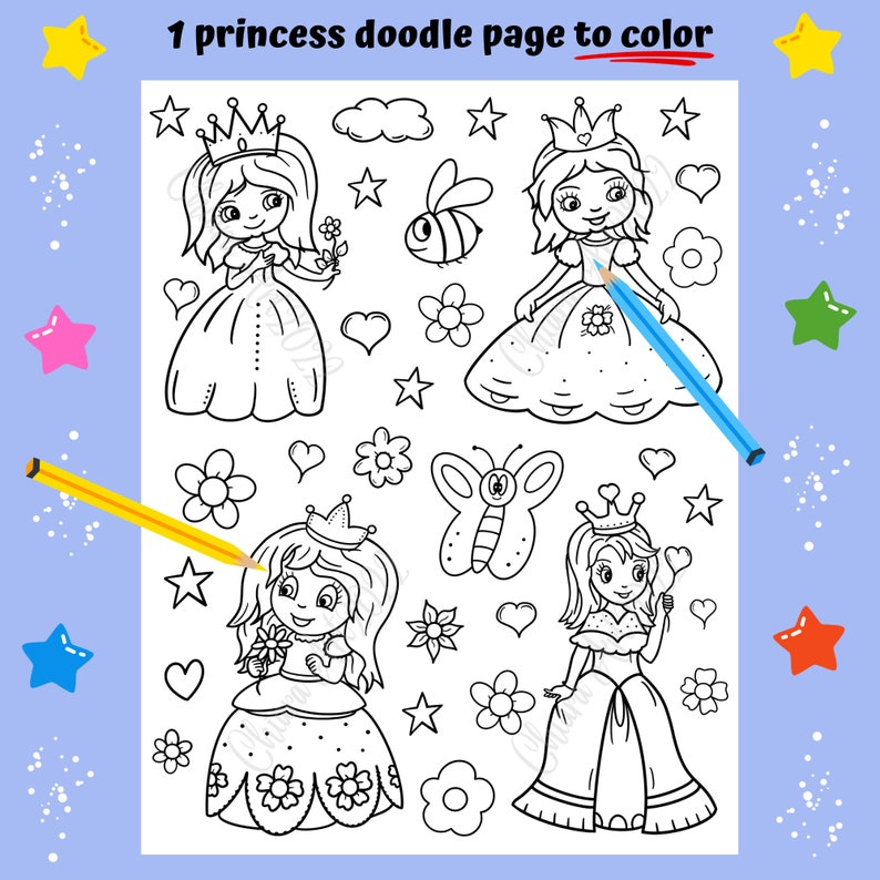 Princess Coloring Page Printable, Easy Princess Coloring Sheet, Cute ...