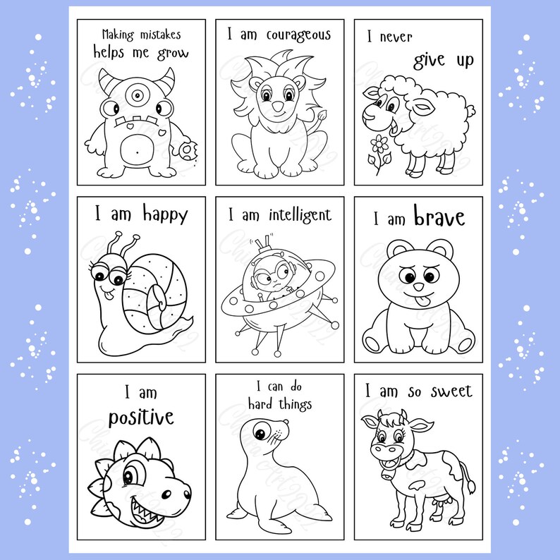 Positive Affirmation Cards for Kids, Motivational Coloring Cards for ...
