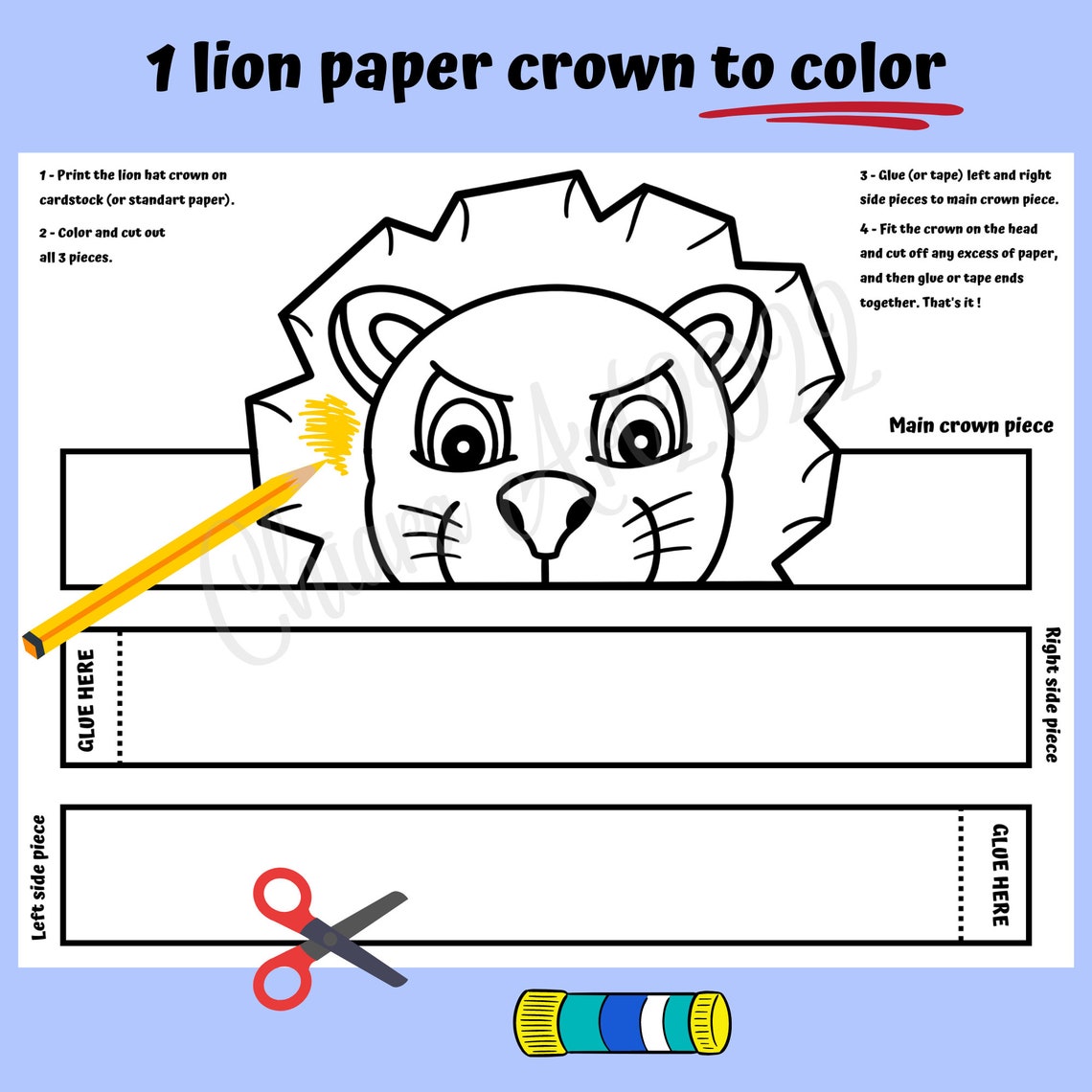 Lion Paper Crown for Kids Printable, Lion Birthday Decoration, Lion ...
