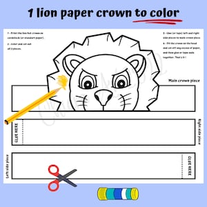 Lion Paper Crown for Kids Printable, Lion Birthday Decoration, Lion ...