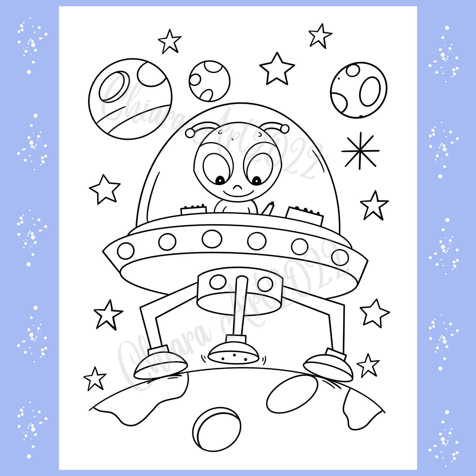 Alien Coloring Pages for Kids, Cute Alien Coloring Sheet Printable, UFO ...